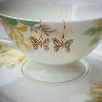 9ct Three Colour Gold Butterfly Drop Earrings | Chains of Gold