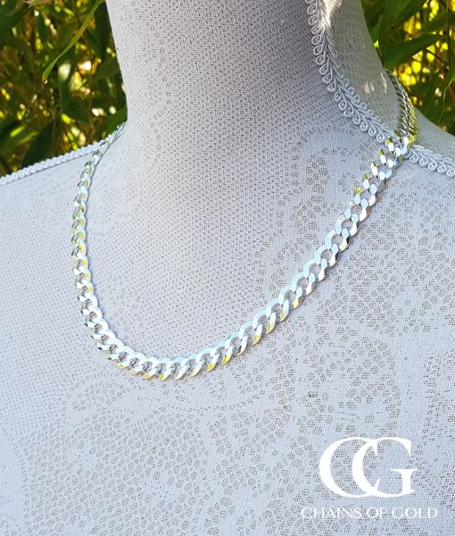 Chunky Sterling Silver 9mm Flat Curb Chain 18" 20" 24'' | Chains of Gold