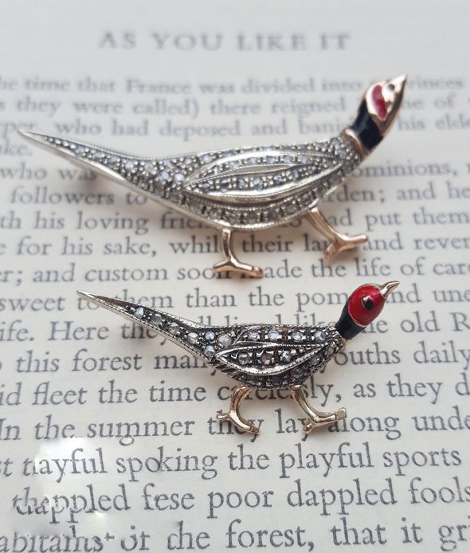 Victorian Inspired 9ct Rose Gold & Diamonds Pheasant Brooch Pin
