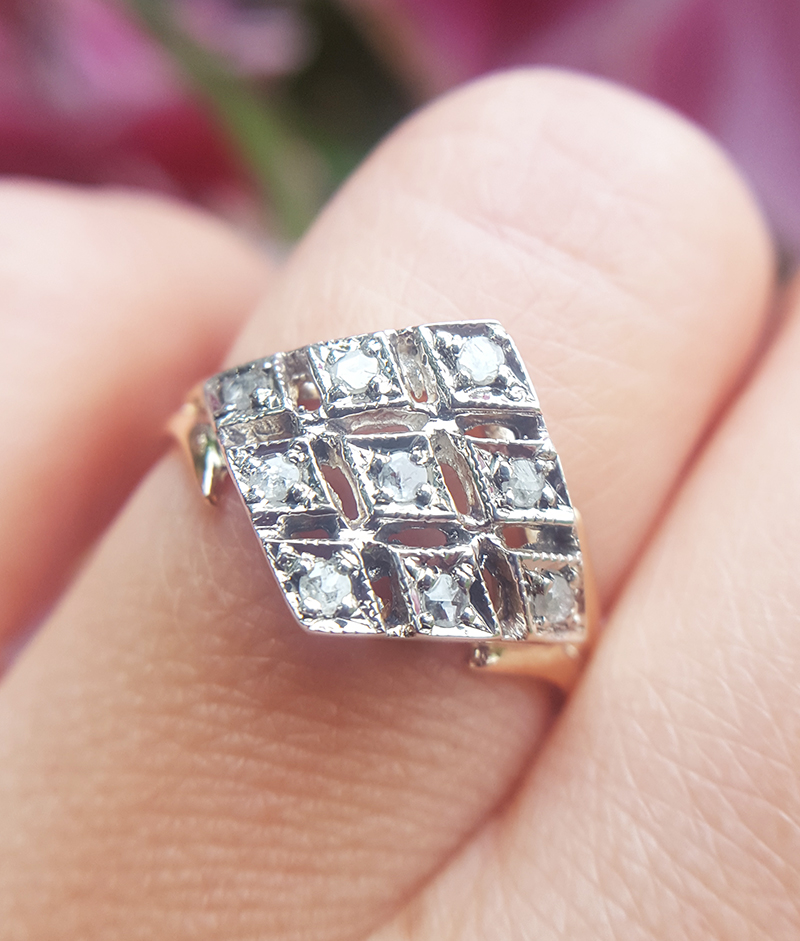 Victorian Inspired 9ct Rose Gold & Diamond Kite Ring